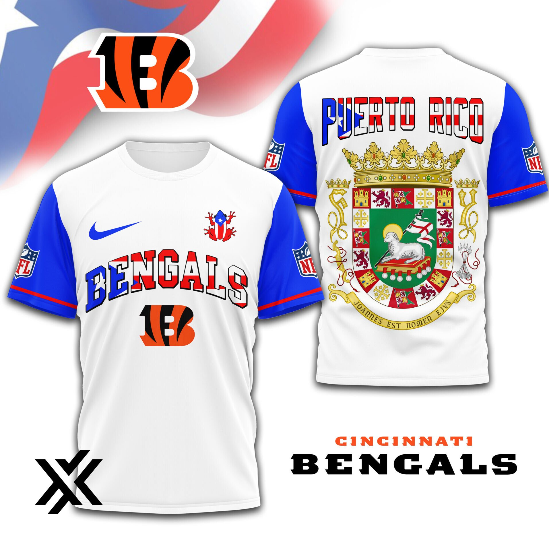Cincinnati Bengals NFL Puerto Rico Theme 3D Shirt – GoteamJS Store