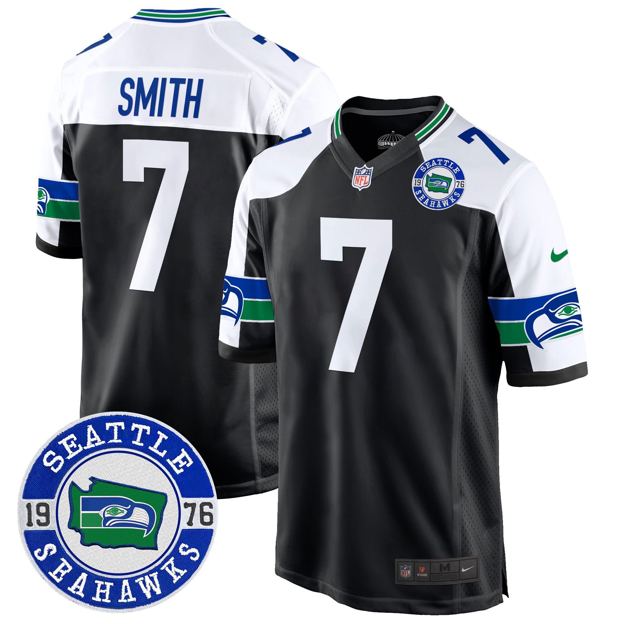 Geno Smith Men’s Seattle Seahawks Throwback Est. 1976 Patch Game Black ...