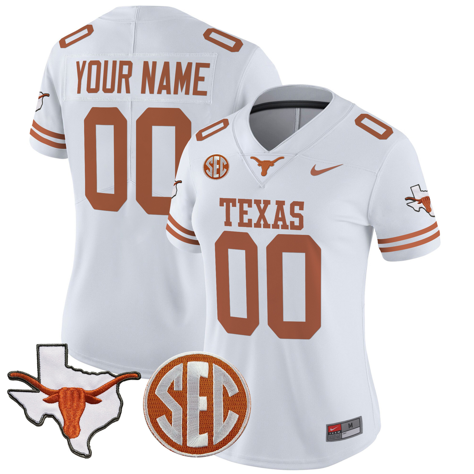 Women’s Texas Longhorns 2025 State Map & SEC Patch Vapor Limited Custom ...